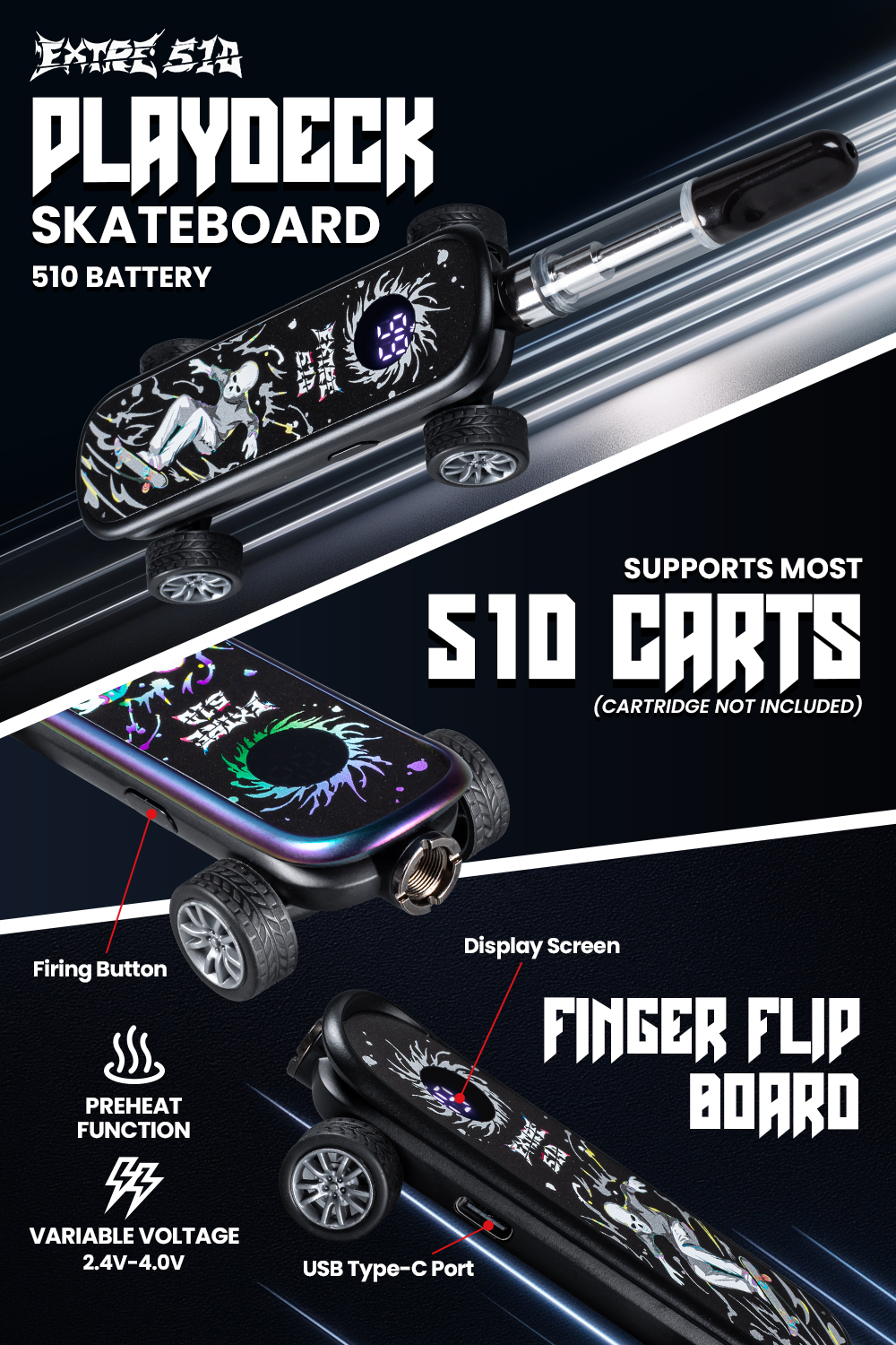EXTRE PlayDeck Skateboard 510 Battery $11.99