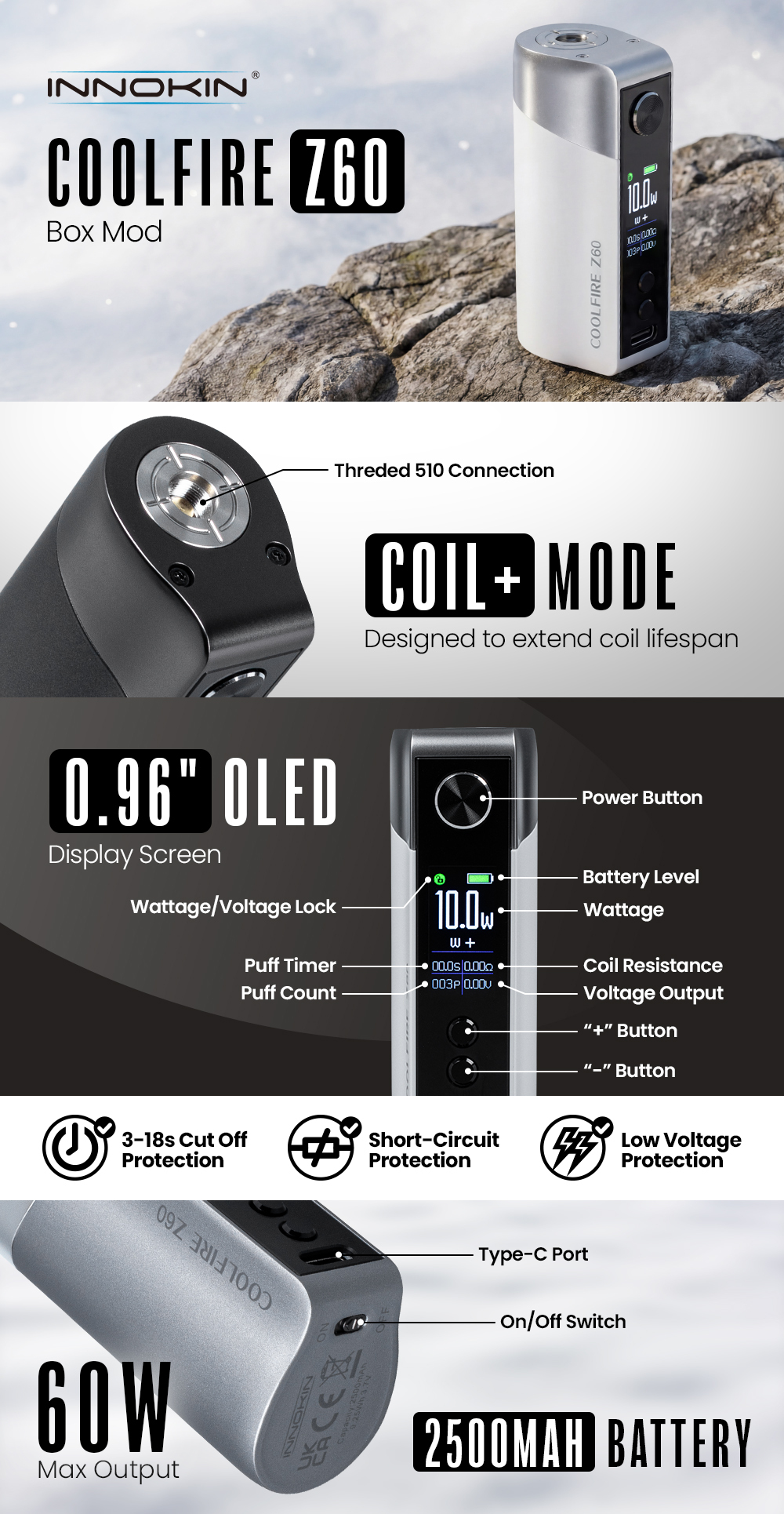 Innokin CoolFire Z60 Box Mod $34.99