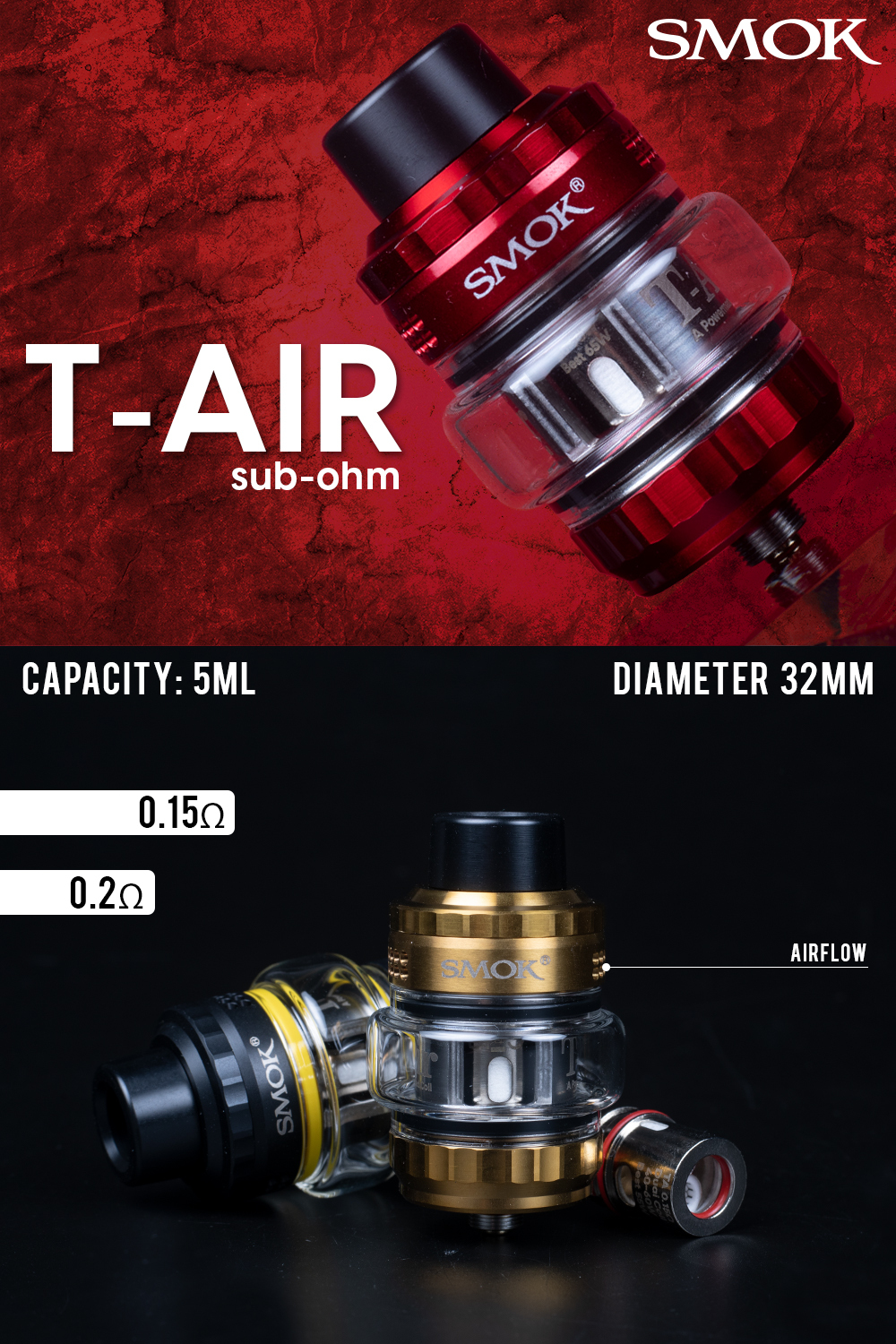 SMOK T-Air Sub-Ohm Tank $17.99