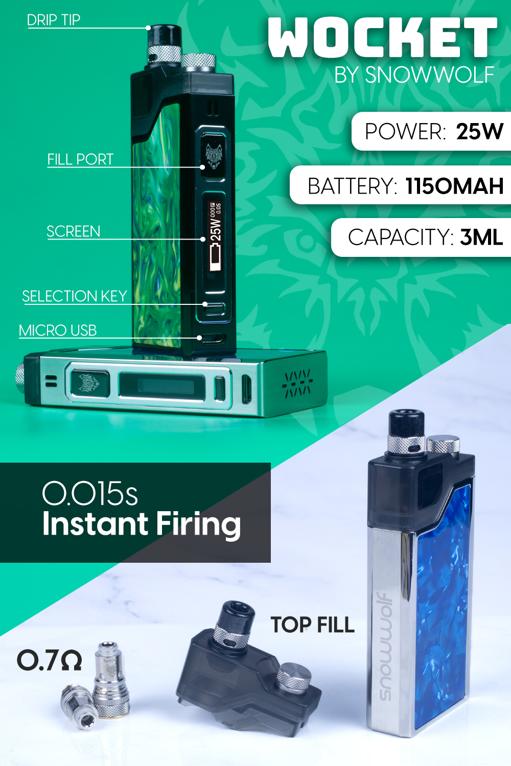 SnowWolf WOCKET 25W Pod System